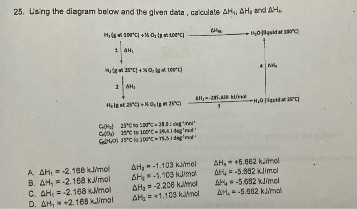 [GET ANSWER] 25. Using the diagram below and the given data, calculate Δ H1 iΔ H2 and Δ H4. C1 ...