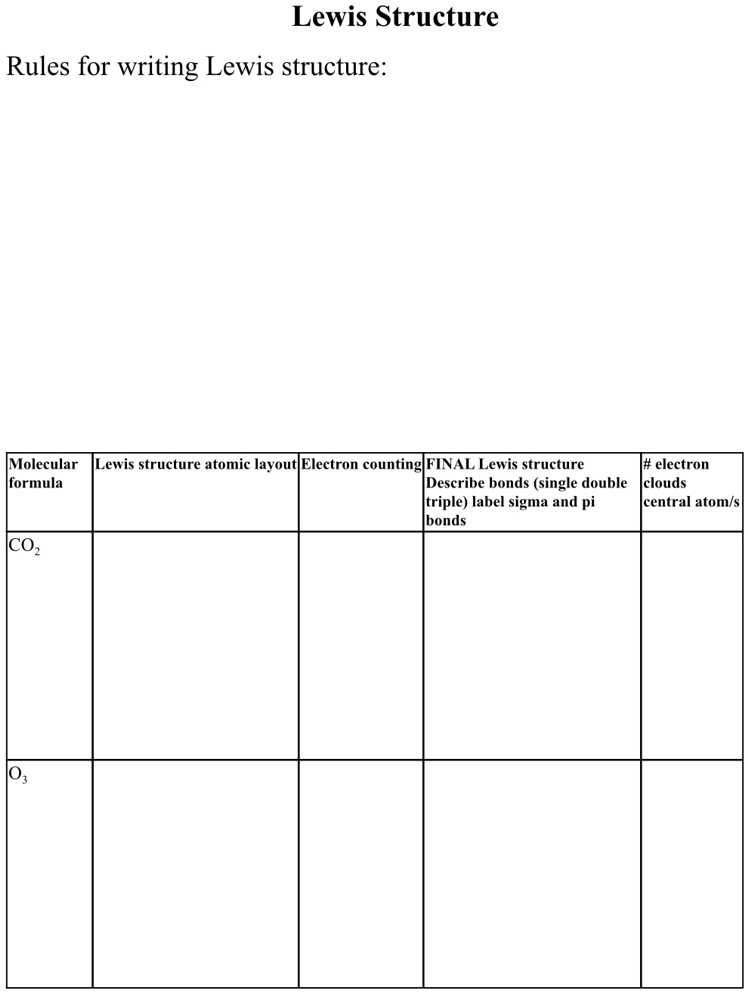 lewis structure rules for writing lewis structures 1 determine the ...