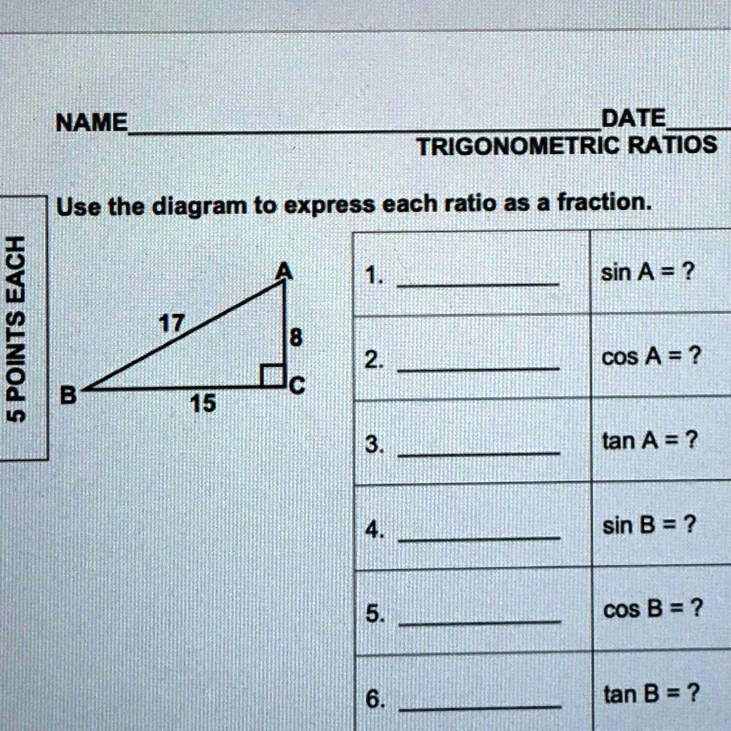 'Use the diagram to express each ratio as a fraction. NAME DATE ...