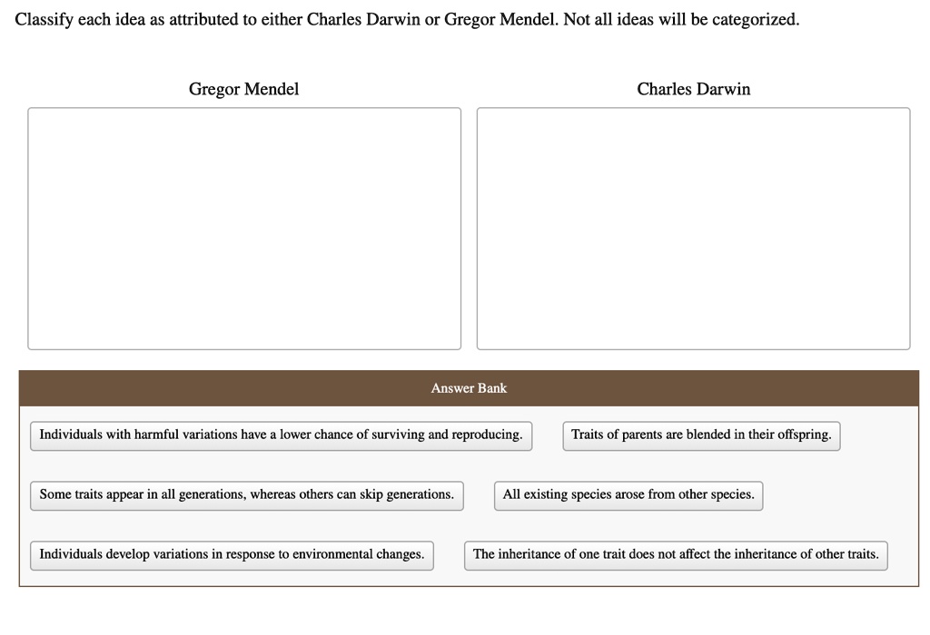 classify each idea as attributed to either charles darwin or gregor ...