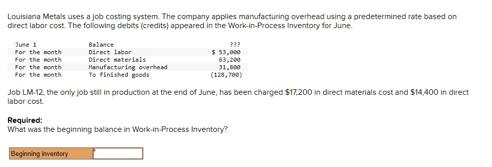 Louisiana Metals uses a job costing system. The company applies ...