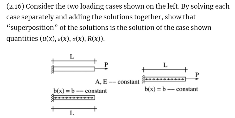 (2.16) Consider the two loading cases shown on the left. By solving ...