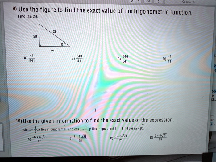 SOLVED: Scarch 9) Use the figure to find the exact value of the trigonometric function; Find tan ...