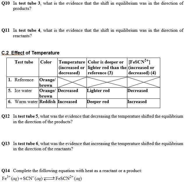 Q10 In test tube 3, what is the evidence that the shift in equilibrium ...