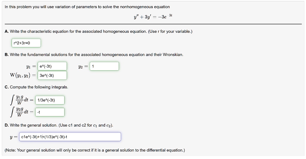 SOLVED: In this problem, you will use a variation of parameters to ...