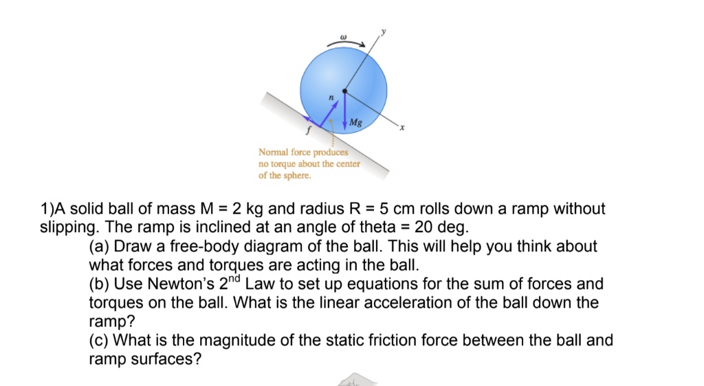 SOLVED: Normal force produces no torque about the center of the sphere ...
