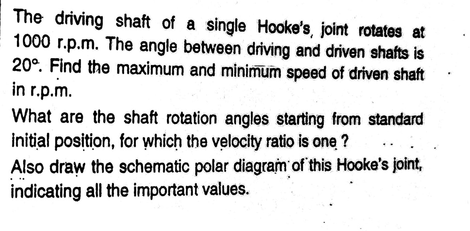 SOLVED: The driving shaft of a single Hooke's joint rotates at 1000 r.p ...