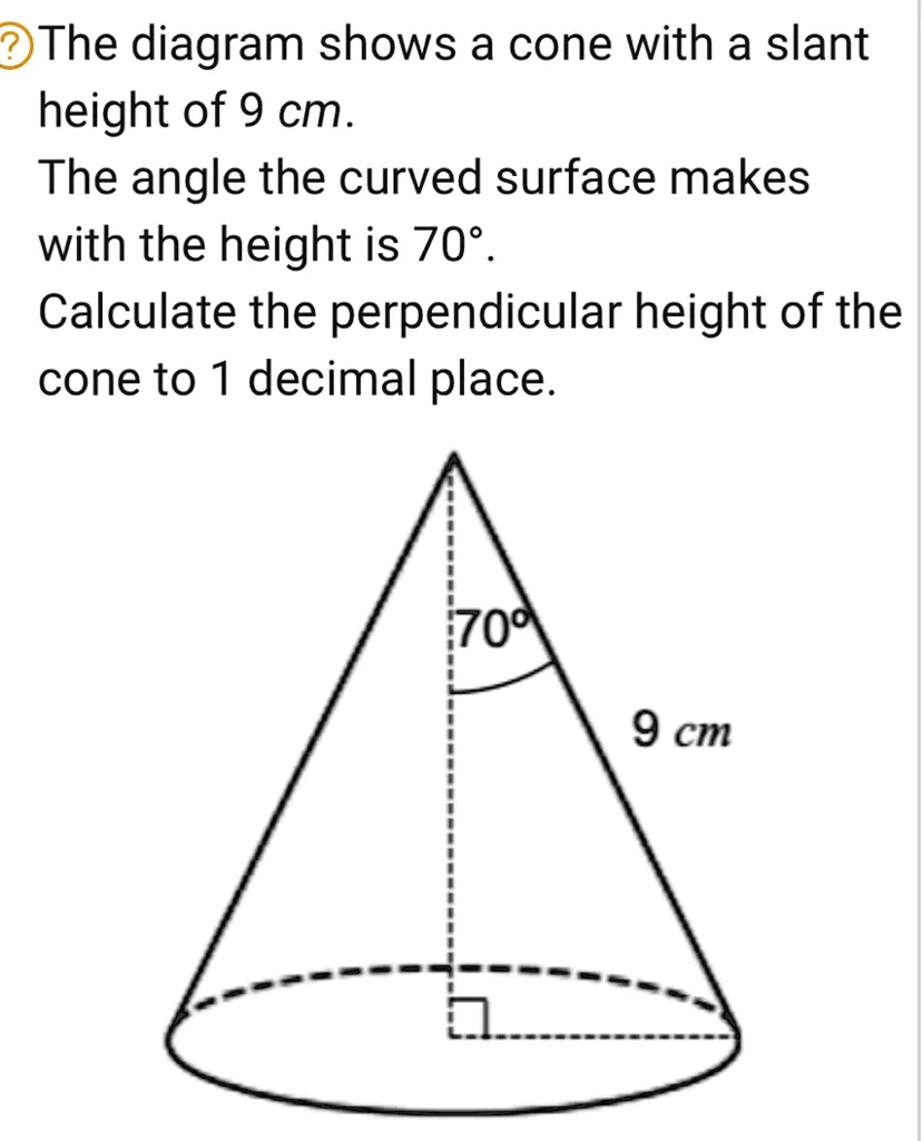 ? The diagram shows a cone with a slant height of 9 cm. The angle the ...
