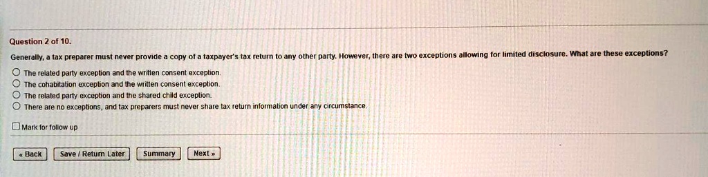 SOLVED: Question 2 of 10. The related party exception and the written ...