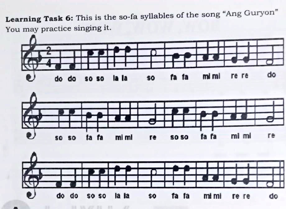 learning task 6 this is the so fa syllables of the song ang guryonyou ...