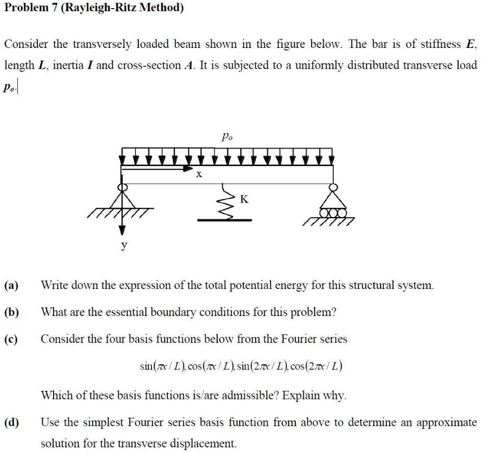 Problem 7 (Rayleigh-Ritz Method) Consider the transversely loaded beam shown in the figure below ...