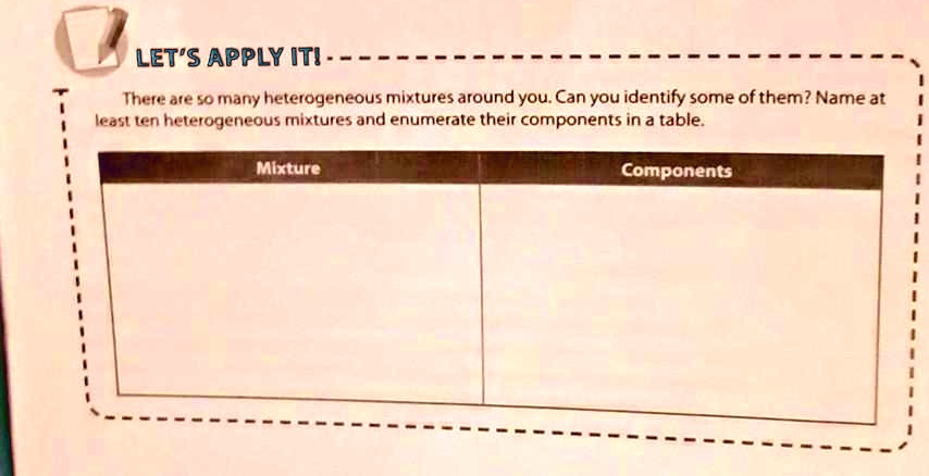 LET'S APPLY IT! —– There are so many heterogeneous mixtures around you ...
