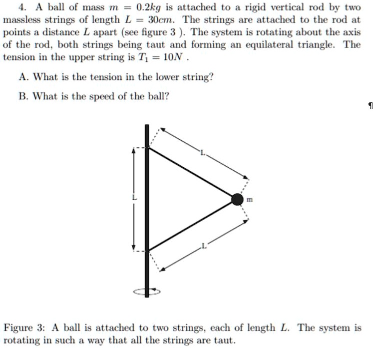 SOLVED: A ball of [ass 0.2kg is attached to rigid vertical rod by tWO massless strings of length ...