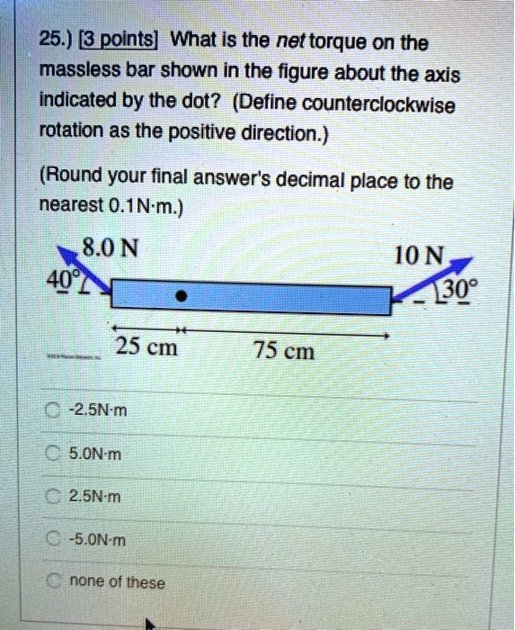 SOLVED: What is the net torque on the massless bar shown in the figure ...