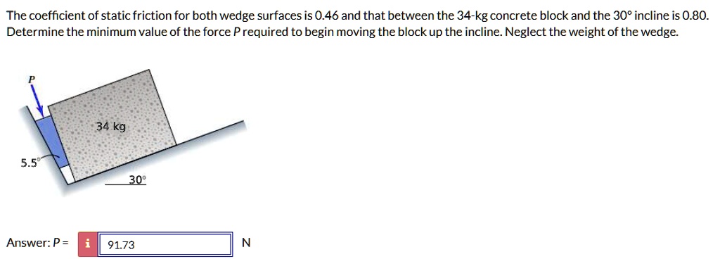 the coefficient of static friction for both wedge surfaces is 046 and ...
