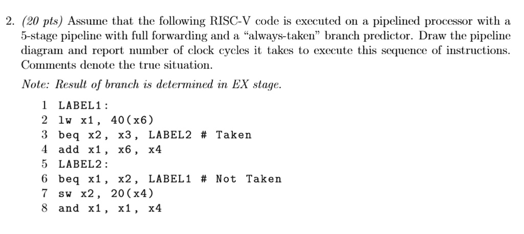 texts 2 20 pts assume that the following risc v code is executed on a pipelined processor with a ...