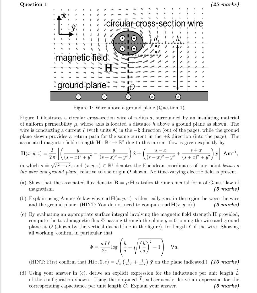 Question 1 25 Marks Circular Cross Section Wire Magnetic Field Ground Plane X X Figure 1 Wire