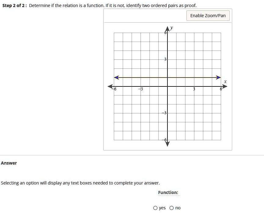 SOLVED: Step 2 of 2 : Determine if the relation is a function. Ifit is not; identify two ordered ...
