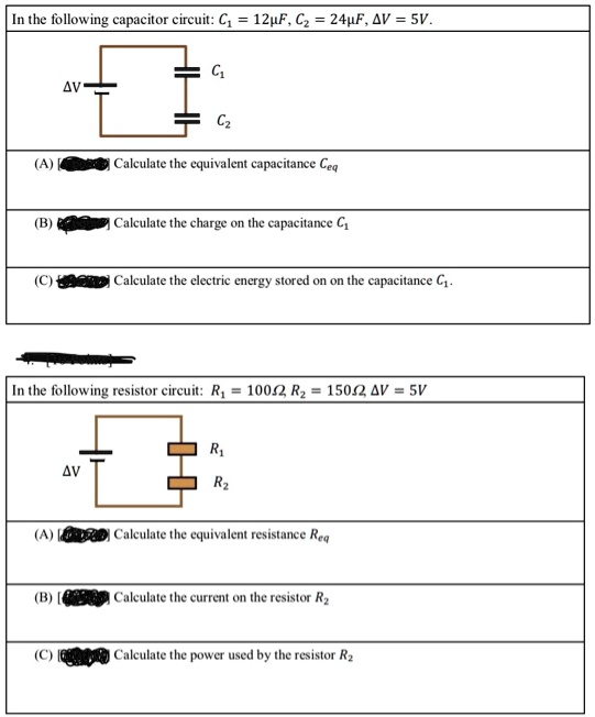 SOLVED: In the following capacitor circuit: C1 = 12uF, C2 = 24uF, AV = SV. Calculate the ...