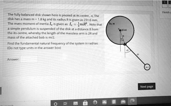 the fully balanced disk shown here is pivoted at its centreo the disk has a mass m18 kg and its ...