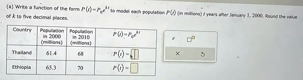 SOLVED: (a) Write a function of the form P () =Poe k' to model each ...