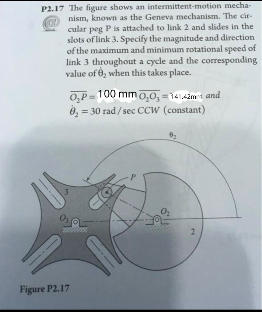 P2.17 The figure shows an intermittent-motion mechanism, known as the ...