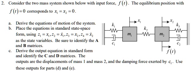 SOLVED: Consider the two-mass system shown below with input force, f(t). The equilibrium ...