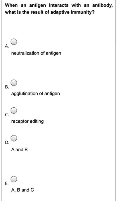 SOLVED: When an antigen interacts with an antibody what is the result ...