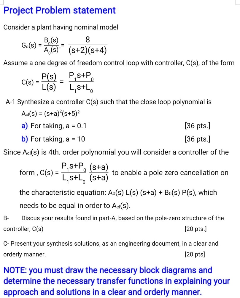 Project Problem statement Consider a plant having nominal model Go(s ...