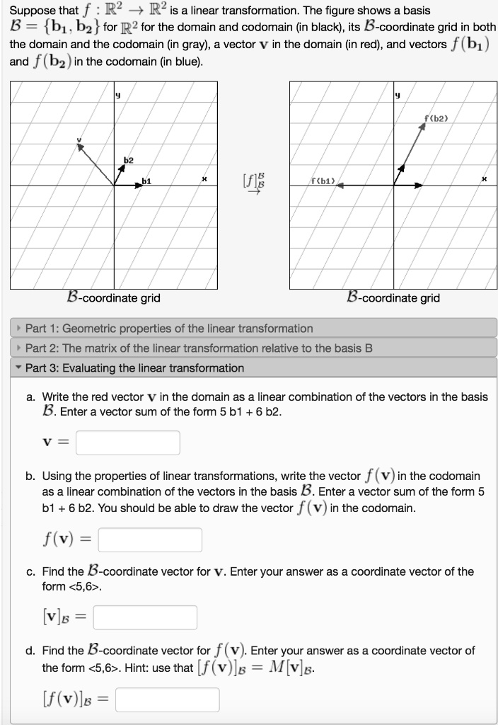 suppose that f r r is a linear transformation the figure shows basis 6 61 b2 for r2 for the ...