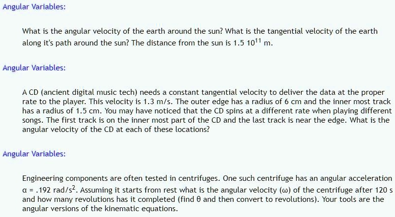 Angular Variables: What is the angular velocity of the earth around the ...