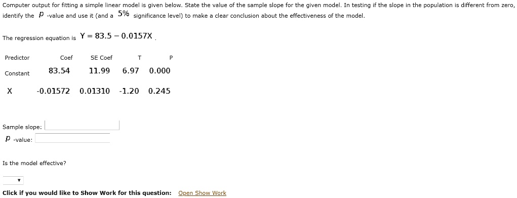Solved Computer Output For Fitting Simple Linear Mode Given Below State The Value Of The