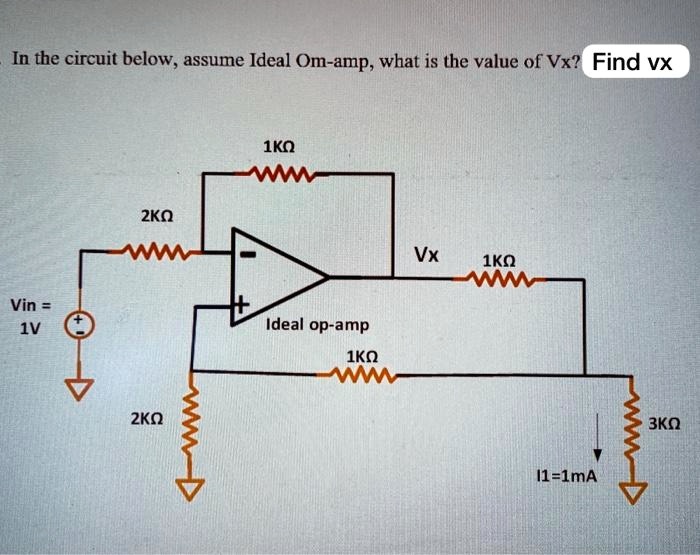 In the circuit below, assume Ideal Om-amp, what is the value of Vx? Find vx Vin = 1V 2?? 2?? 1 ...