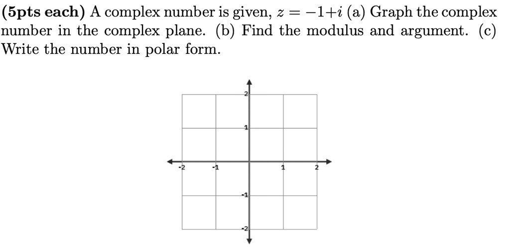 SOLVED: (bpts each) A complex number is given, 2 = l-i (a) Graph the complex number in the ...
