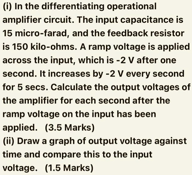 SOLVED: (i) In the differentiating operational amplifier circuit: The ...