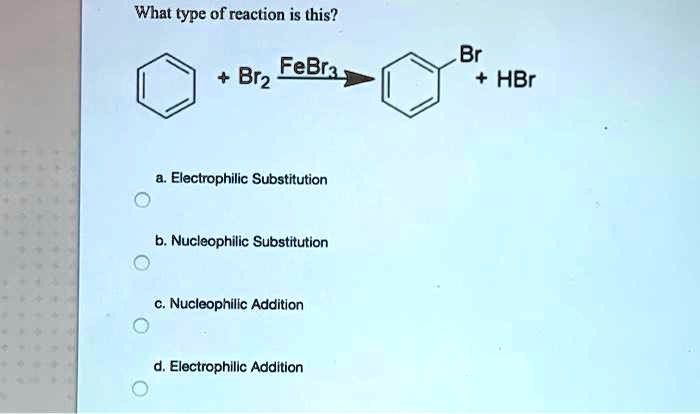SOLVED: What type of reaction is this? Br + HBr Br2 + FeBr3 ...