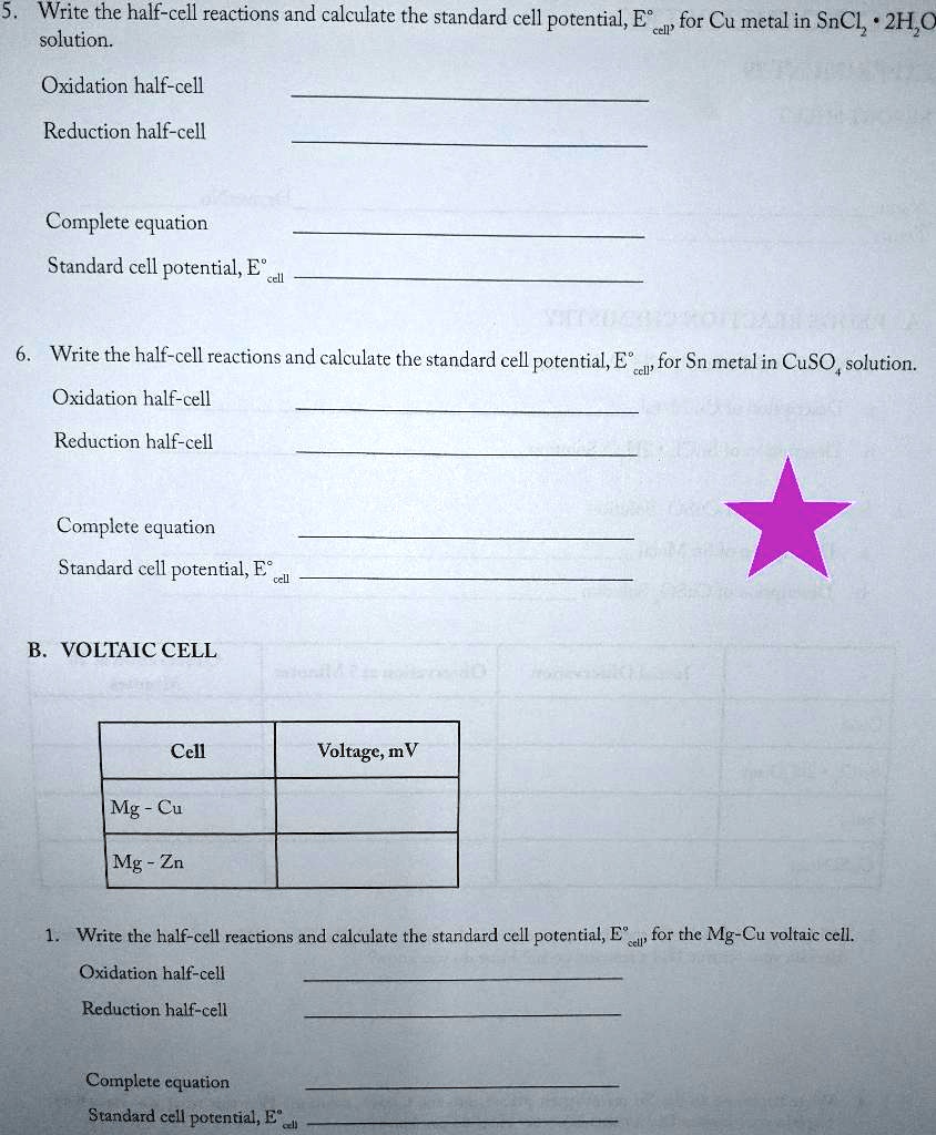 SOLVED: Write the half-cell reactions and calculate the standard cell potential, Ecell, for Cu ...