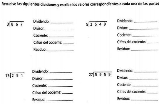 SOLVED: resuelve las siguientes divisiones y escribe los valores ...