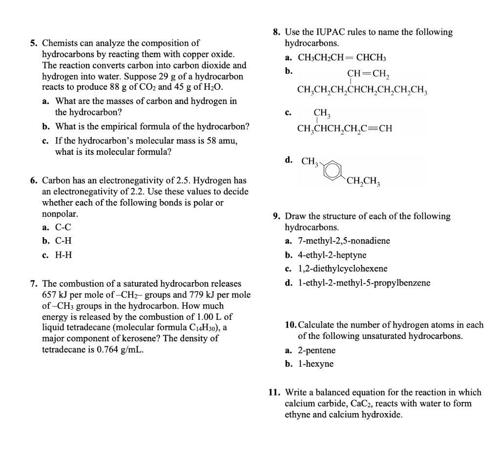 SOLVED: Use the IUPAC rules t0 name the following hydrocarbons CH;CH CH = CHCH; CH=CH; CH;CH,CH ...
