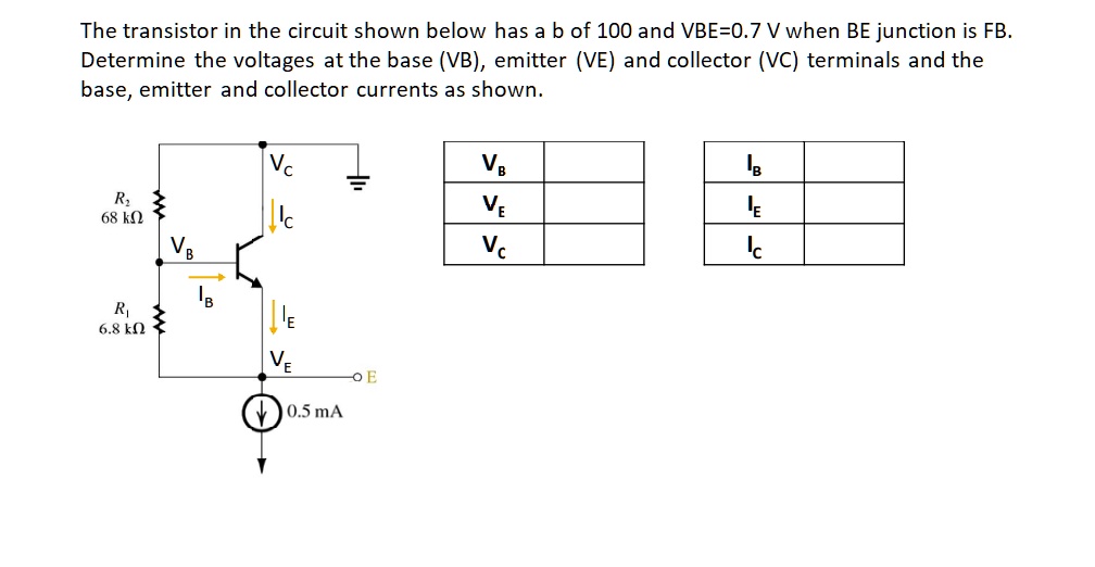 The transistor in the circuit shown below has a b of 100 and VBE=0.7 V ...