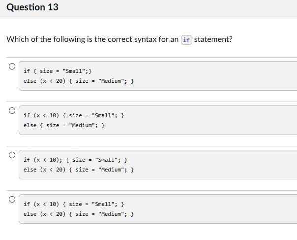 SOLVED: Which of the following is the correct syntax for an if ...