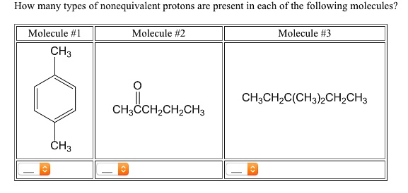 SOLVED: How many types of nonequivalent protons are present in each of the following molecules ...