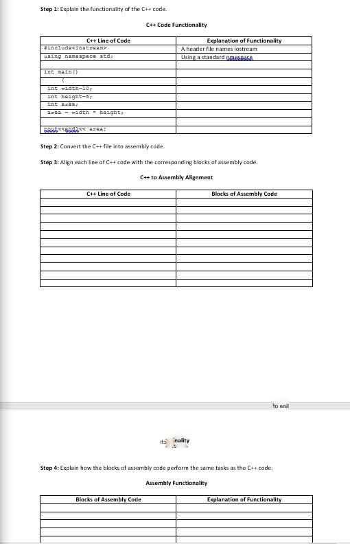 Step 1: Explain the functionality of the C++ code. C++ Code Functionality C++ Line of Code ...