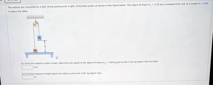 SOLVED: Two objects are connected by a light string passing over a light, frictionless pulley as ...