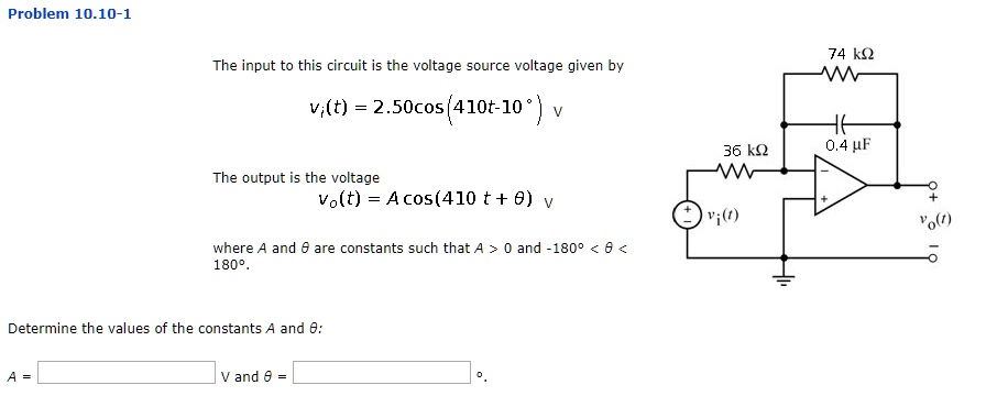 SOLVED: The input to this circuit is the voltage source voltage given by v subscript i baseline ...