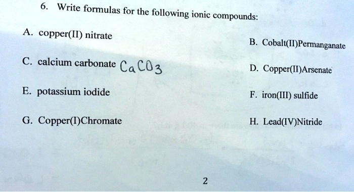 SOLVED: Write formulas for the following ionic compounds: copper(II) nitrate Cobalt(HI ...