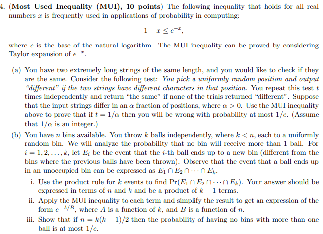 SOLVED: 4. (Most Used Inequality (MUI), 1 0 points) The following ...
