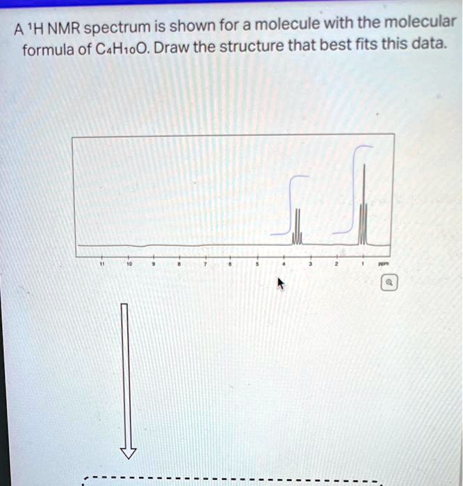 A 1H NMR spectrum is shown for a molecule with the molecular formula of C4H10O. Draw the ...