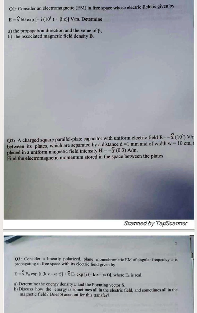 SOLVED: Consider an electromagnetic (EM) wave in free space, whose ...