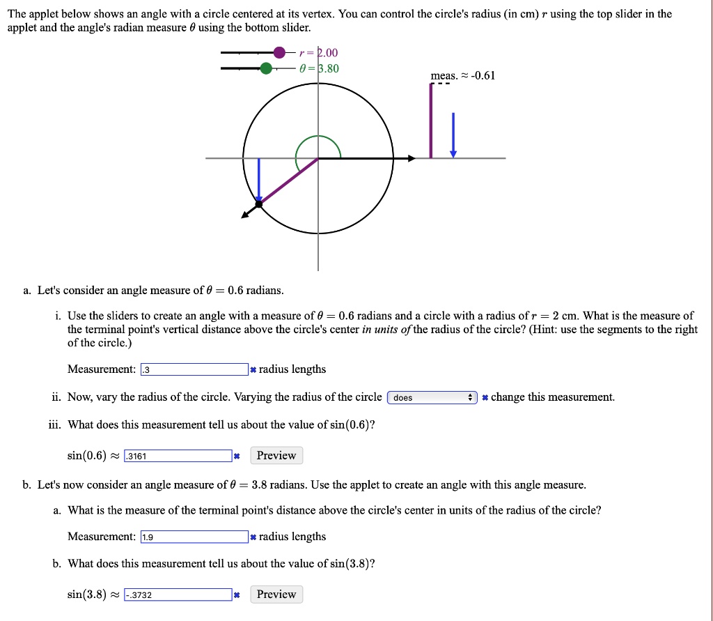 SOLVED: The applet below shows an angle with circle centered at its vertex You can control the ...